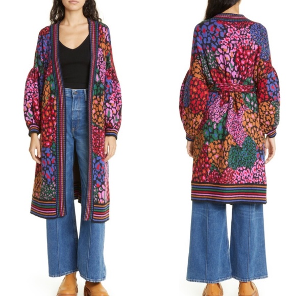 FARM Rio | Sweaters | Farm Rio Size L Rainbow Hearts Cardigan Long ...